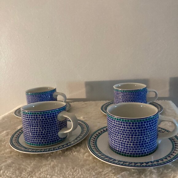 Dansk | Dining | Dansk Intl Designs Mosaic Tile Cup Saucer Set 4 | Poshmark